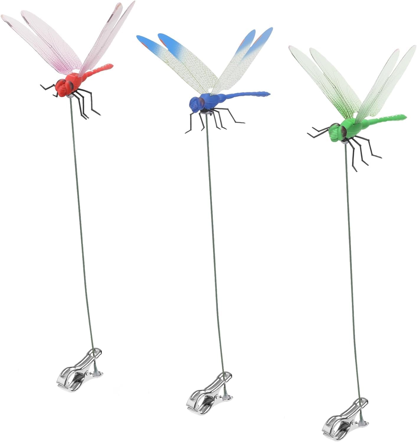 Fake Dragonfly Clip, Dragonfly Natural & Organic Concept Deer and Horse Fly Deterrent, Clip on Dragonfly for Outdoors 3D Dragonfly Garden Decor, 3 Colors Set