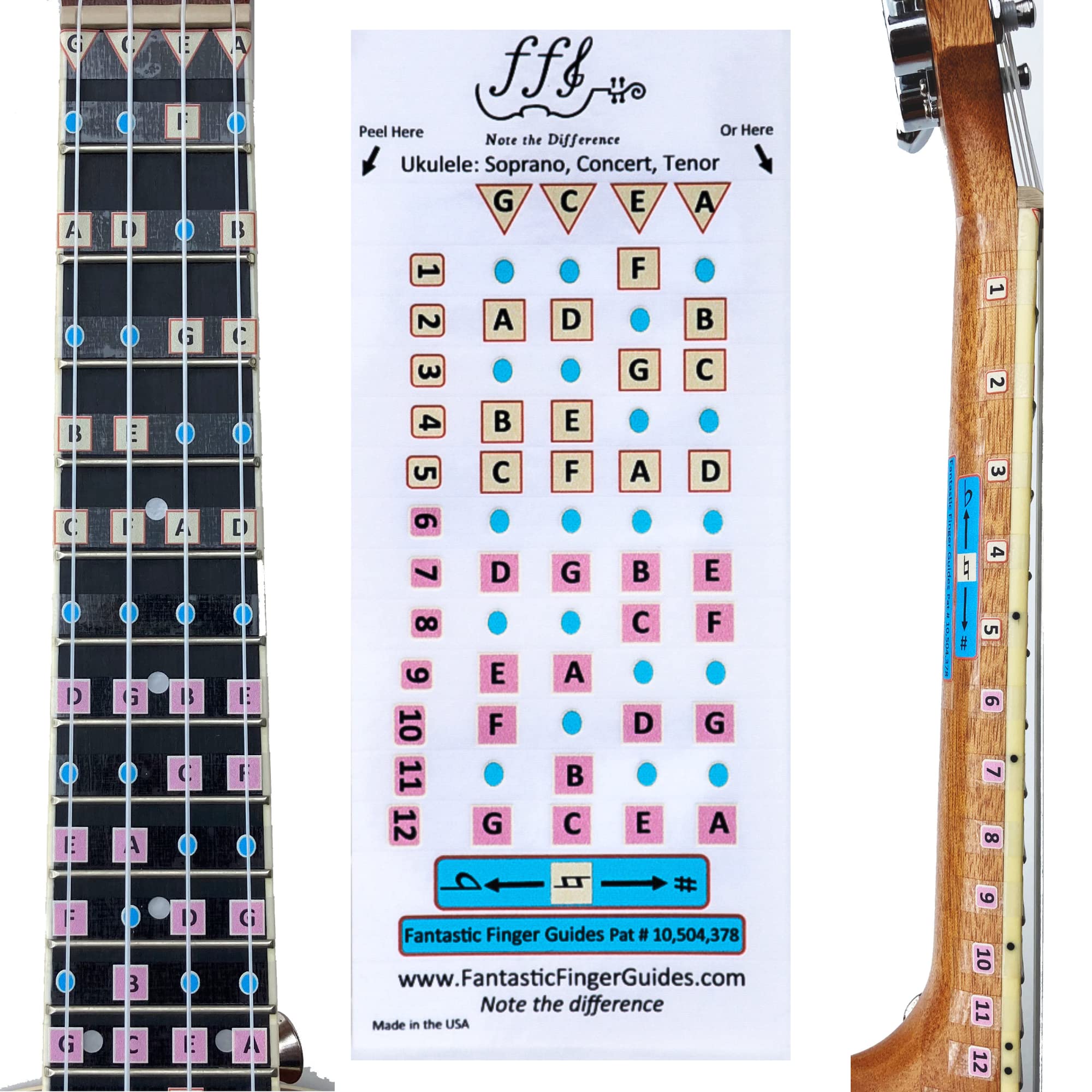 Fantastic Finger Guide for Soprano Concert Tenor Ukulele |Ukulele Accessories | Fretboard and Fingerboard Stickers | Ukulele Learning Tools | Ukulele Stickers | Learn to Play Ukulele | Frets 1-12
