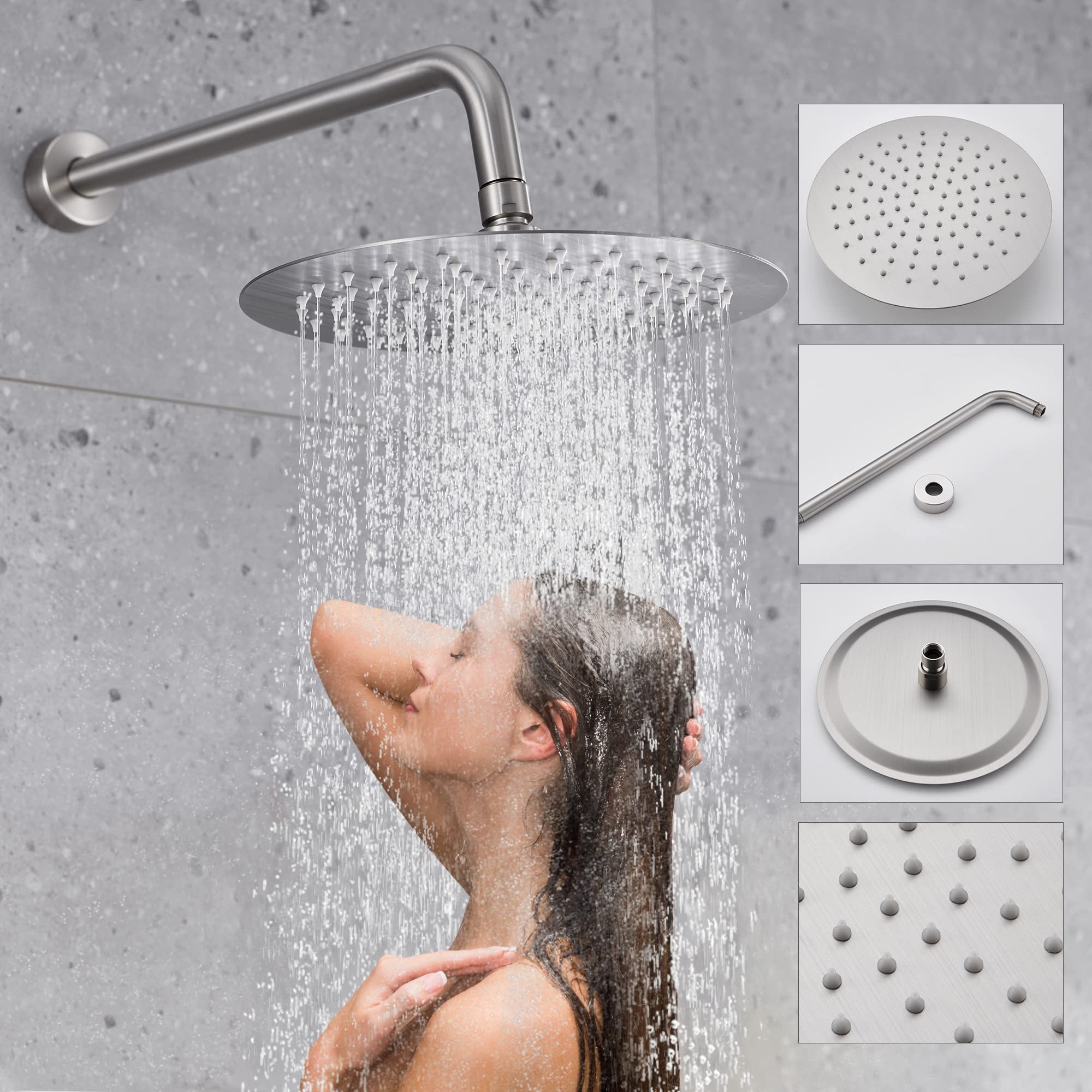Gabrylly Brushed Nickel Shower System, Wall Mounted Slide Bar Shower Faucet Set Complete,15“ Grab Bar Handle,Brushed Nickel
