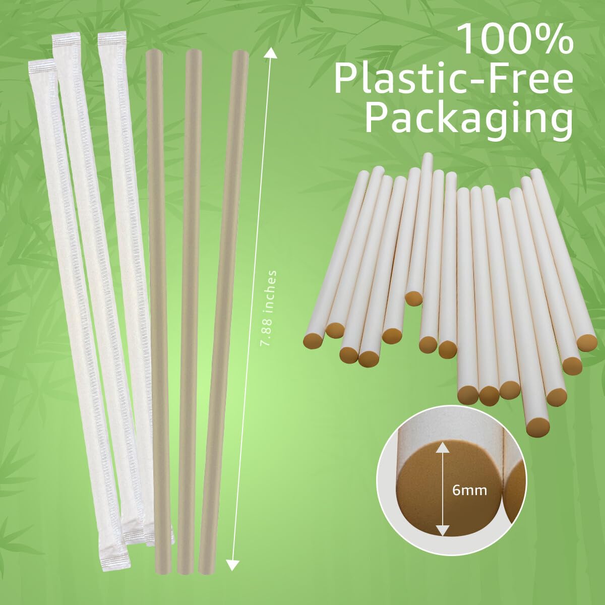 Ibambo 250 Pack Disposable Bamboo Powder Straws - 7.88" Compostable Single Wrapped Drinking Straws | Durable Disposable Straws for Hot & Cold Drinks | Biodegradable Straws for Commercial or Home Use