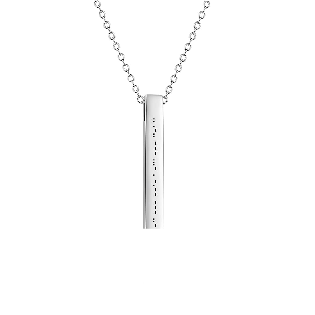 EXRANQO Morse Code Bar Necklace Customized Sterling Silver Secret Message Necklace Personalized Dots and Dashes Bar Necklace Best Friend Minimalist Jewelry (Silver Bar)