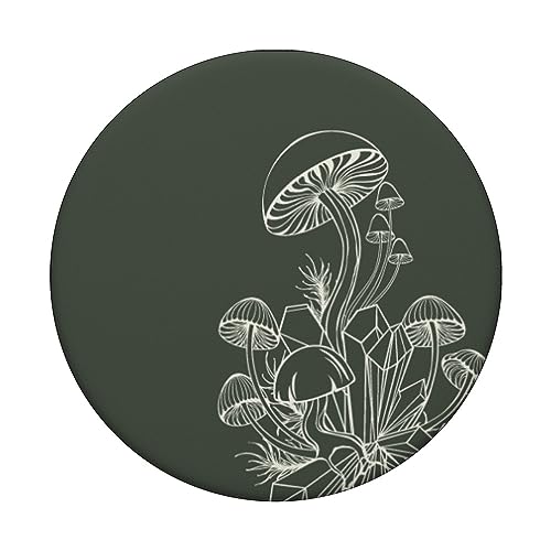 Minimalist Line Art Aesthetic Magic Mushroom in Dark Green PopSockets Standard PopGrip