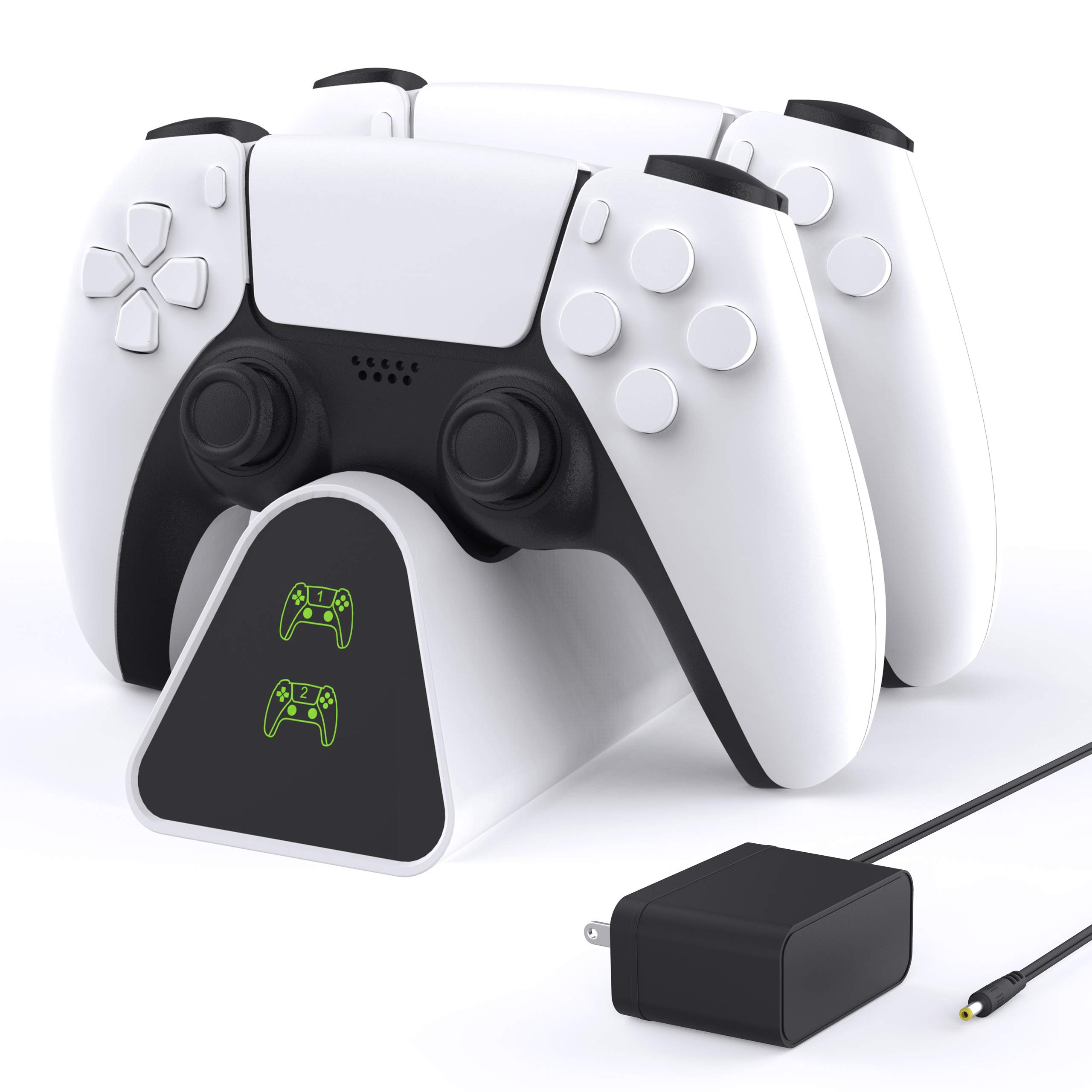FnOoRw PS5 Controller Charging Station, Upgraded PS5 Charging Station with Long Power Cord AC Adapter, Fast Charging 3 Hours, PS5 Accessories for Dualsense Charging Station