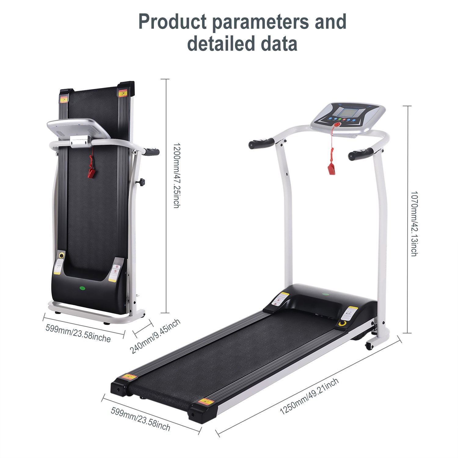 Flyerstoy Folding Electric Treadmill Exercise Equipment Walking Running Machine with 'Pacer Control' & Heart Rate System (1.5HP-White)