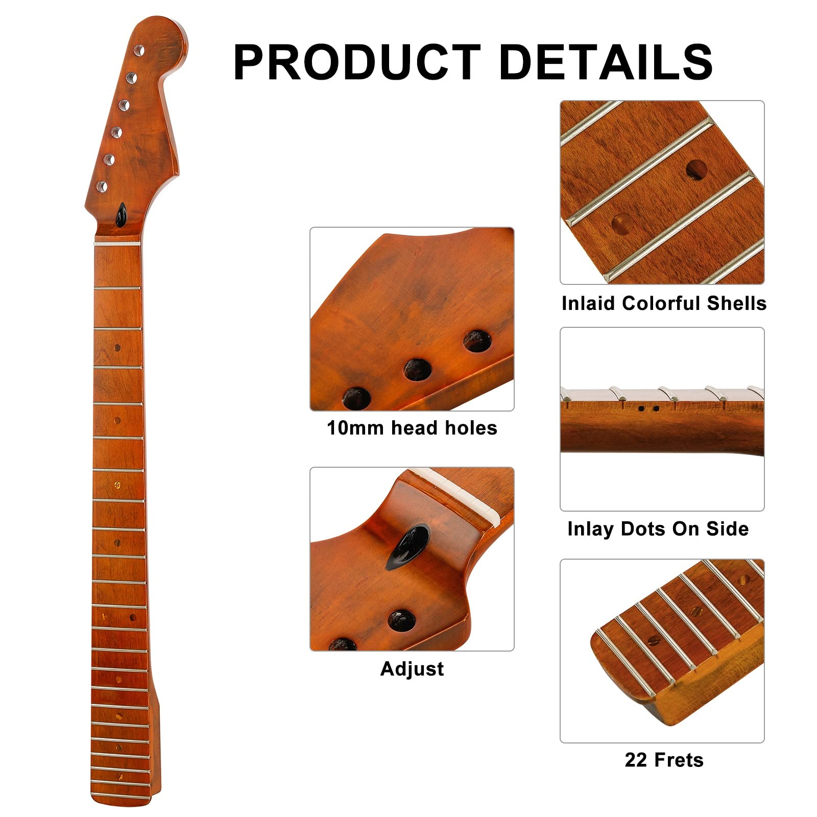 Guitar Neck DIY 22 Fret ST Style Maple Fretboard Guitar Neck Guitar Parts Replacement