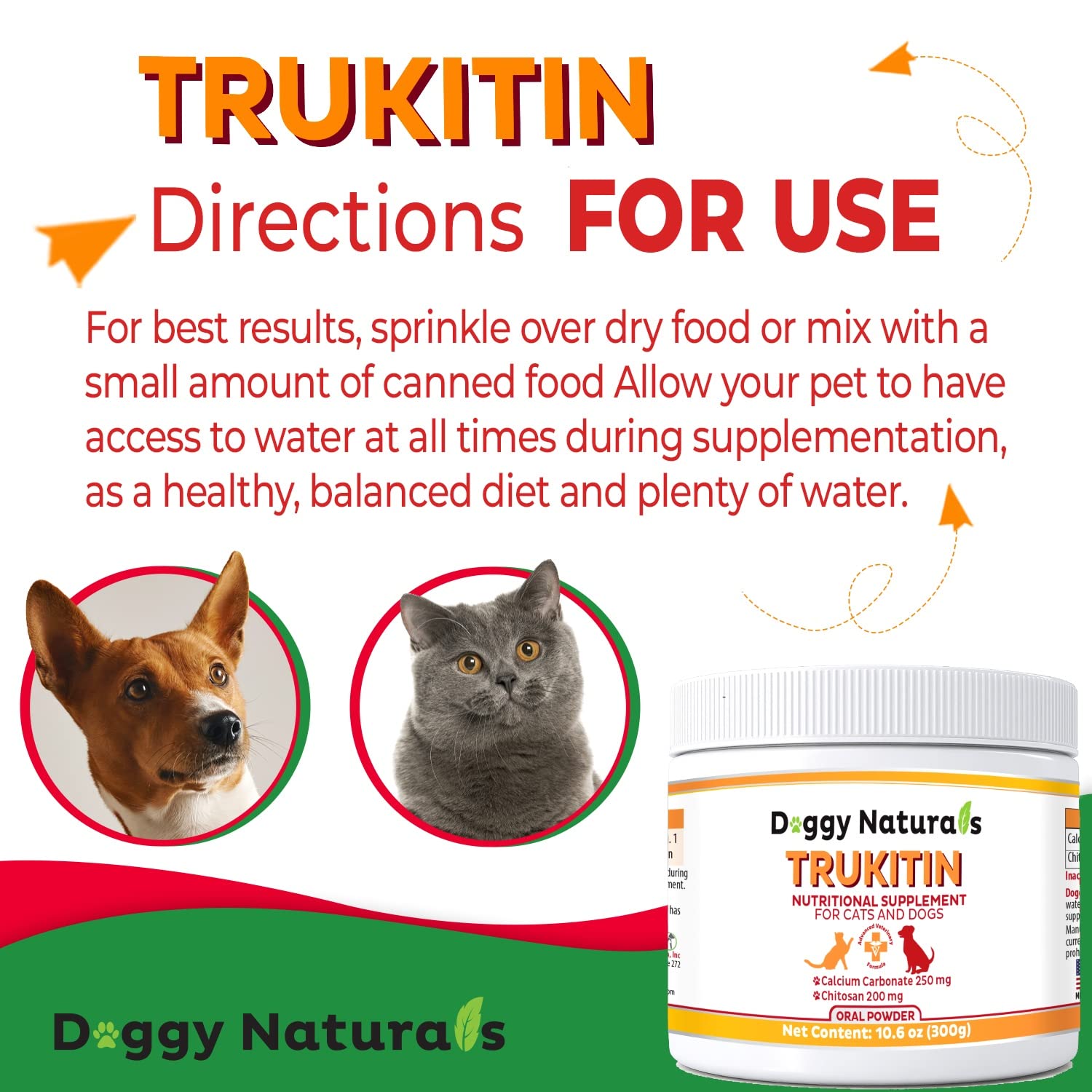 Trukitin Chitosin Based Phosphate Binder for Cats & Dogs β All Natural Human Grade Ingredients for Renal Support Supplement with Calcium Carbonate Oral Powder (Made in U.S.A)