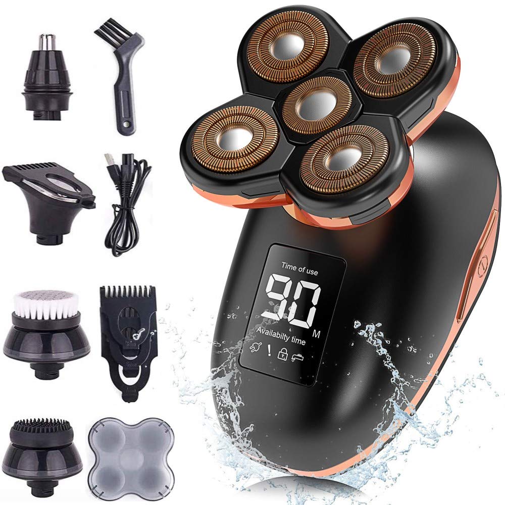 Electric Shaver for Men, Dee Banna 5D 5 in 1 Head Shavers for Bald Men Rotary Shavers Beard Trimmer Grooming Kit Wet Dry, LED Display USB Rechargeable, Cordless Waterproof Electric Shaver