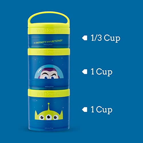 Whiskware Disney Pixar Stackable Snack Containers for Kids and Toddlers, 3 Stackable Snack Cups for School and Travel, Toy Story Buzz Lightyear