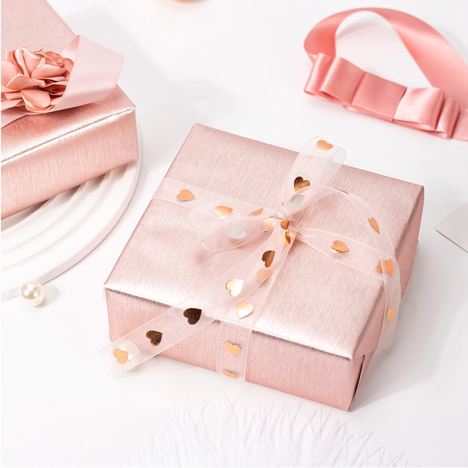 Flyhill Mini Wrapping Paper Roll-17inch X 198inch(23.4sqft -Solid Color with Rose Gold Brush Metallic Shine for Christmas,Birthday,Wedding,Baby Shower,Valentine's Day