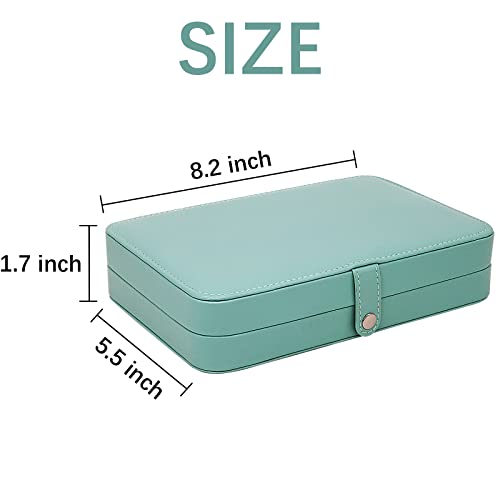 Small Travel Jewelry Organizer Case for Rings, Earrings, Necklaces, Bracelets, and Bangles - PU Leather Portable Storage Box Display Holder for Women and Men (Cyan Blue)