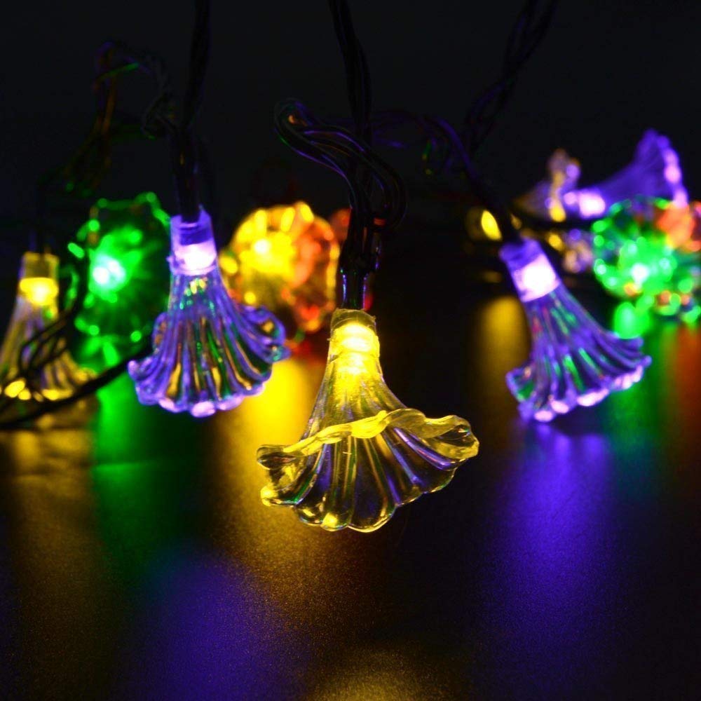 EONLYX Solar Flower String Lights, Solar Morning Glory Flower 15.7ft/4.8m 20 LED Flower String Lights Waterproof for Home Indoor Garden Lawn Patio Trees Weddings (Blue)
