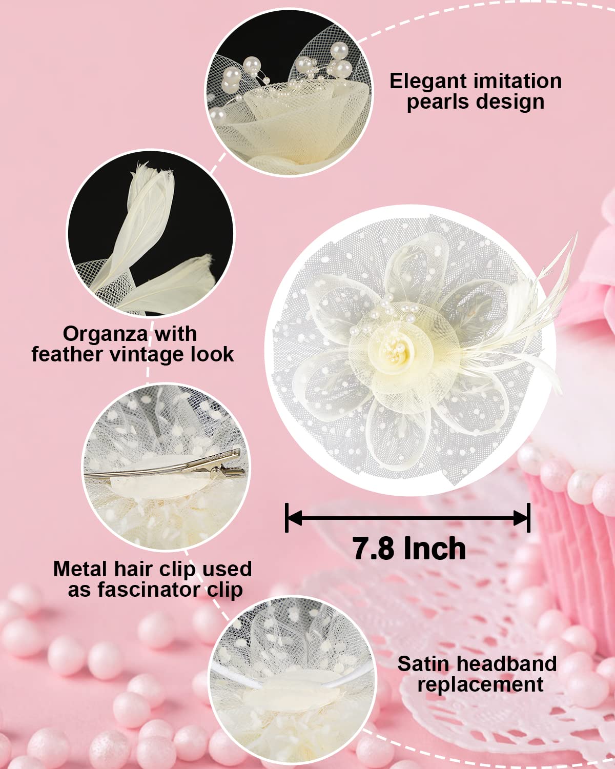 Fascinators for Women Kentucky Derby Hats,Tea Party Hat Headband Hair Clip for Wedding Cocktail