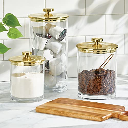 mDesign Airtight Apothecary Storage Organizer Canister Jars - Acrylic Containers for Kitchen, Organization Holder for Pantry, Counter, and Cupboards, Lumiere Collection, Set of 3, Clear/Soft Brass