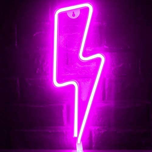 Funpeny Lightning Neon Signs, LED Ramadan Festival Pink Lightning Neon Lights, Decor for Table,Desk,Indoors,Home Bedroom Decorations USB Charging & Battery