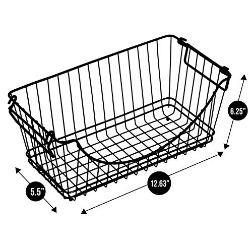 Smart Design Stacking Baskets with Handles - Set of 6 Medium - Steel Metal Wire - Fruit Produce & Vegetable Safe Storage Bin Organizer - Pantry Counter Stand Rack - Kitchen - 12.63 x 5.5 Inch - Black