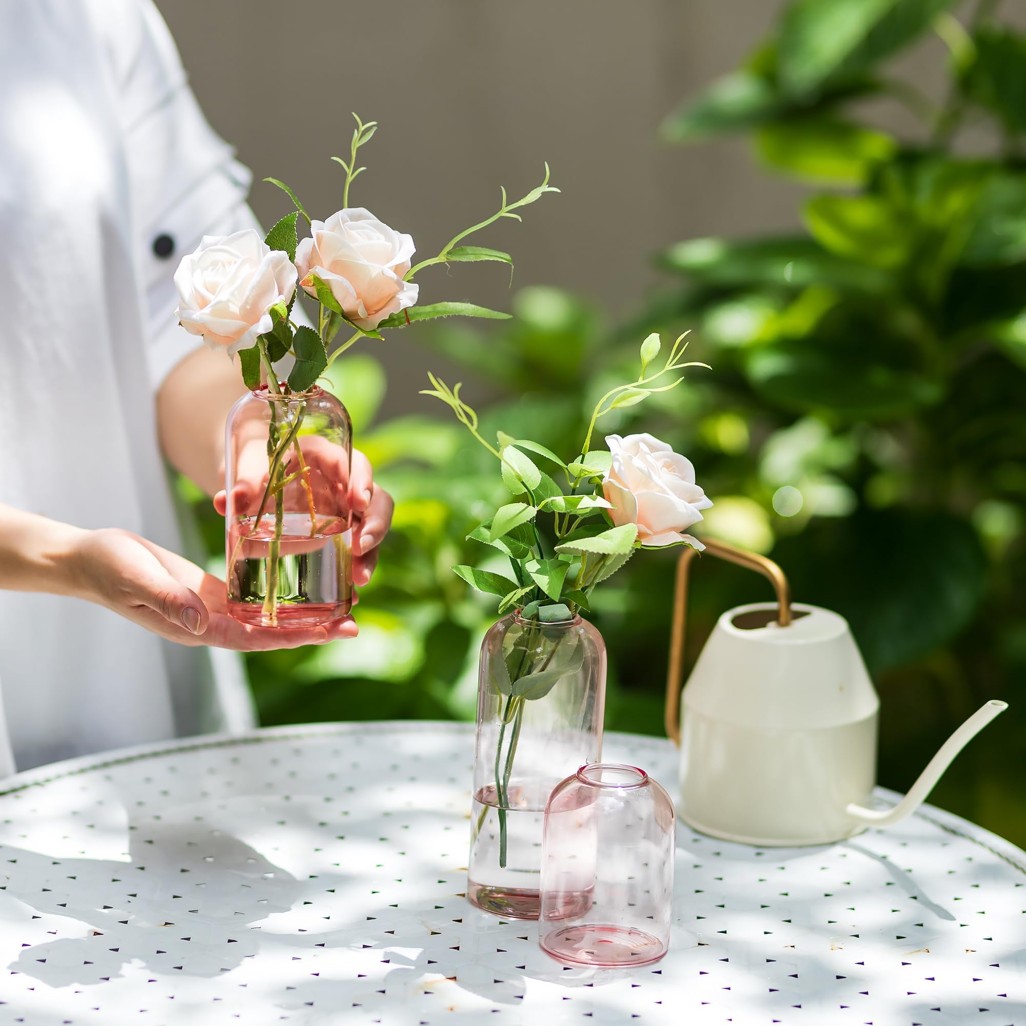 Glasseam Bud Vase Set of 6, Cute Pink Flower Vase Decor, Decorative Small Vases for Flowers, Unique Flower Vases for Centerpieces, Modern Cylinder Vases for Wedding Dining Table Decorations