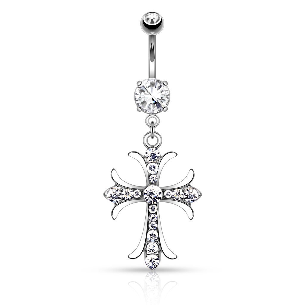 Dynamique Celtic Cross with Paved Gems Dangle Belly Button Navel Ring (Sold Per Piece)