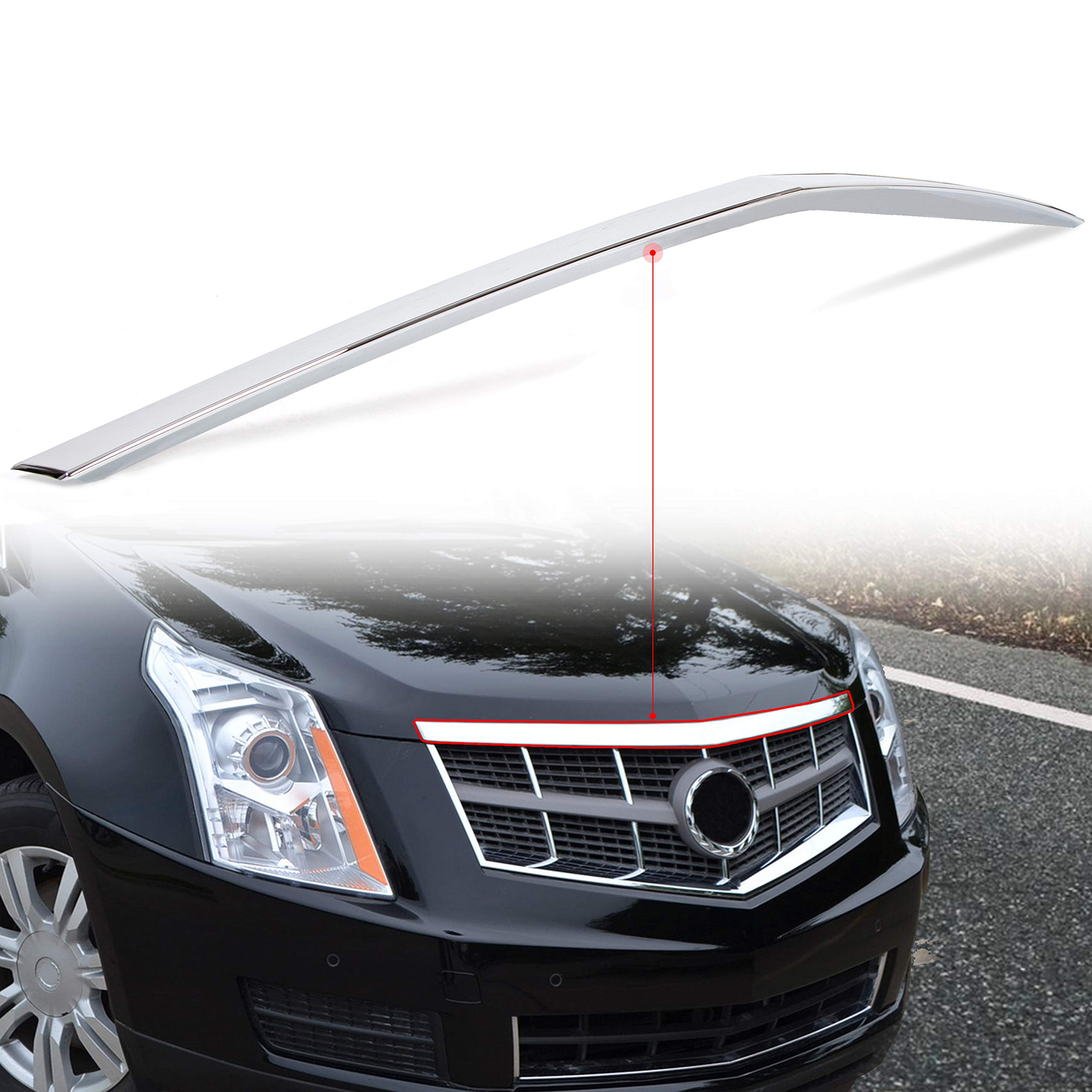 ECOTRIC Hood Molding Trim Moulding Chrome Fits 2010-2016 Cadillac SRX (submodel: Base, Luxury, Performance, Premium) - Replace # 22774203 GM1235120
