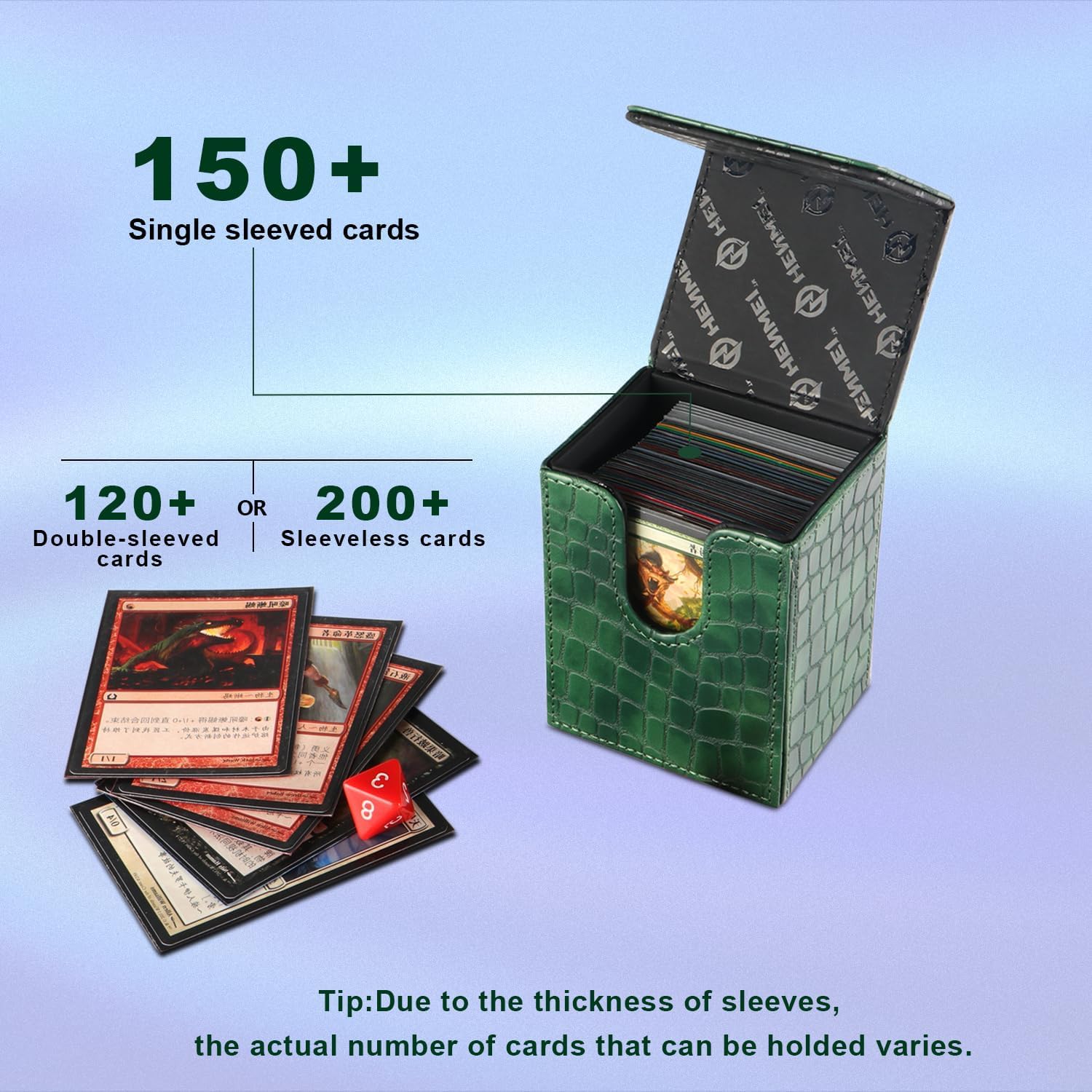 HENWEI 80 Card Capacity Artificial Leather Card Box - Unique Design with Flip, Fold & Magnetic Suction - Ideal for TCG Collectors & Gamers - Durable Organizer for Protecting & Storing Cards, Black