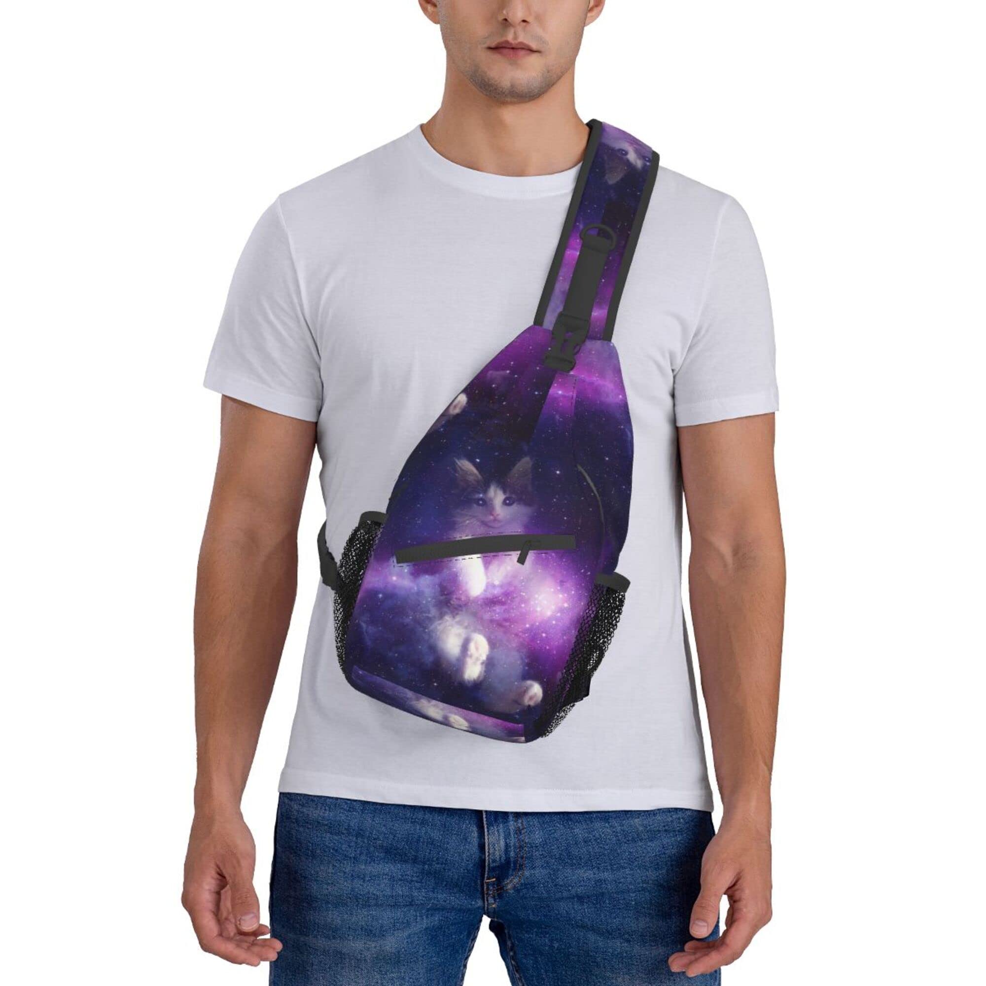 Galaxy Cat Sling Bag Travel Crossbody Backpack for Women Crossbody Chest Daypack Gifts for Christmas Medium