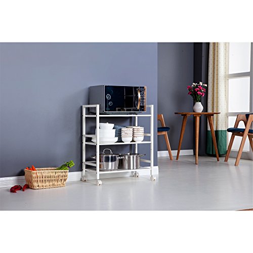 Flymatic 3-Tier Mobile Shelving Unit, Bathroom Rolling Cart Utility Storage Organizer Shelf for Kitchen Living Room Bathroom Laundry Room & Dressers, White