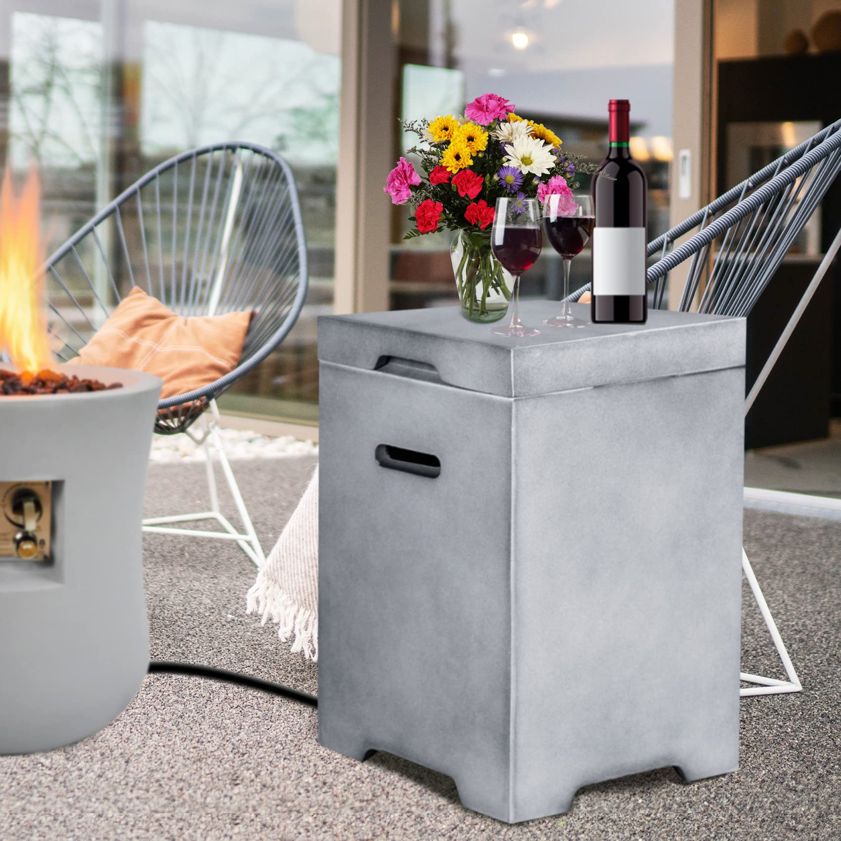 LIMOR Propane Tank Cover Table Hideaway - 16 Inch Grey Propane Gas Tank Hideaway Holder Storage Side Table of 20 Pound Outdoor Box Cover