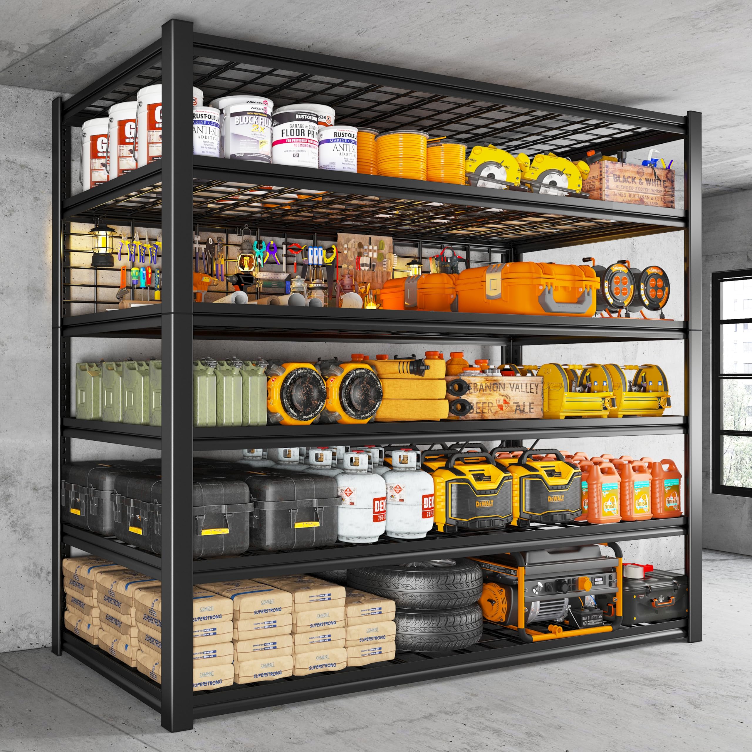 REIBII 84" H Garage Shelving, 6-Tier Garage Storage Shelves Heavy Duty Shelving Loads 3500LBS, 48" W Adjustable Garage Shelves Metal Shelving Storage Shelf Industrial Shelving 84" H x 48" W x 20" D