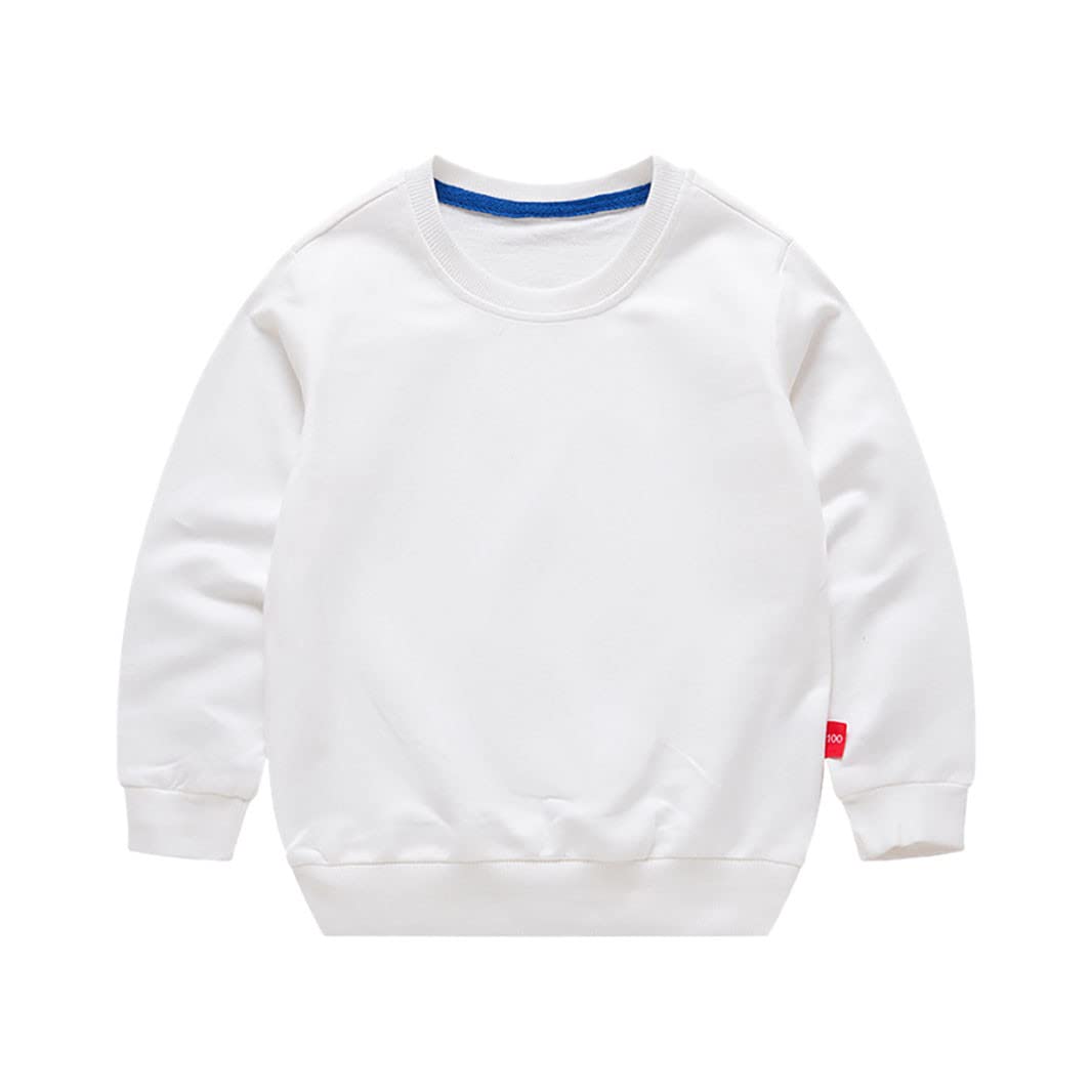 HDLEXD Unisex Toddler Kids Long Sleeve Thin Pullover Sweatshirt Boys Girls Cotton Crewneck Solid Sport T-Shirt Tops Blouse White 12 Months