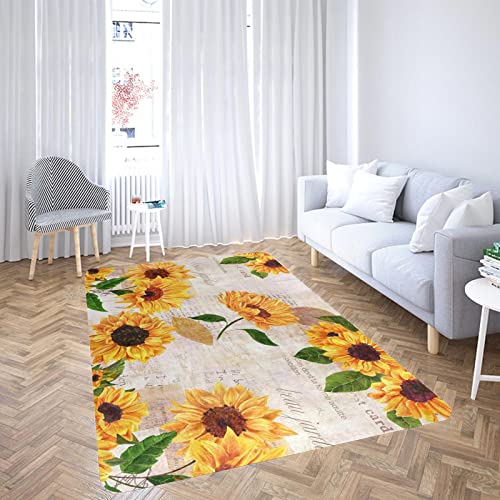 Vintage Floral Sunflower Non Slip Area Rug for Living Dinning Room Bedroom Kitchen, 2x3ft/60x90cm, Sunflower Nursery Rug Floor Carpet Yoga Mat