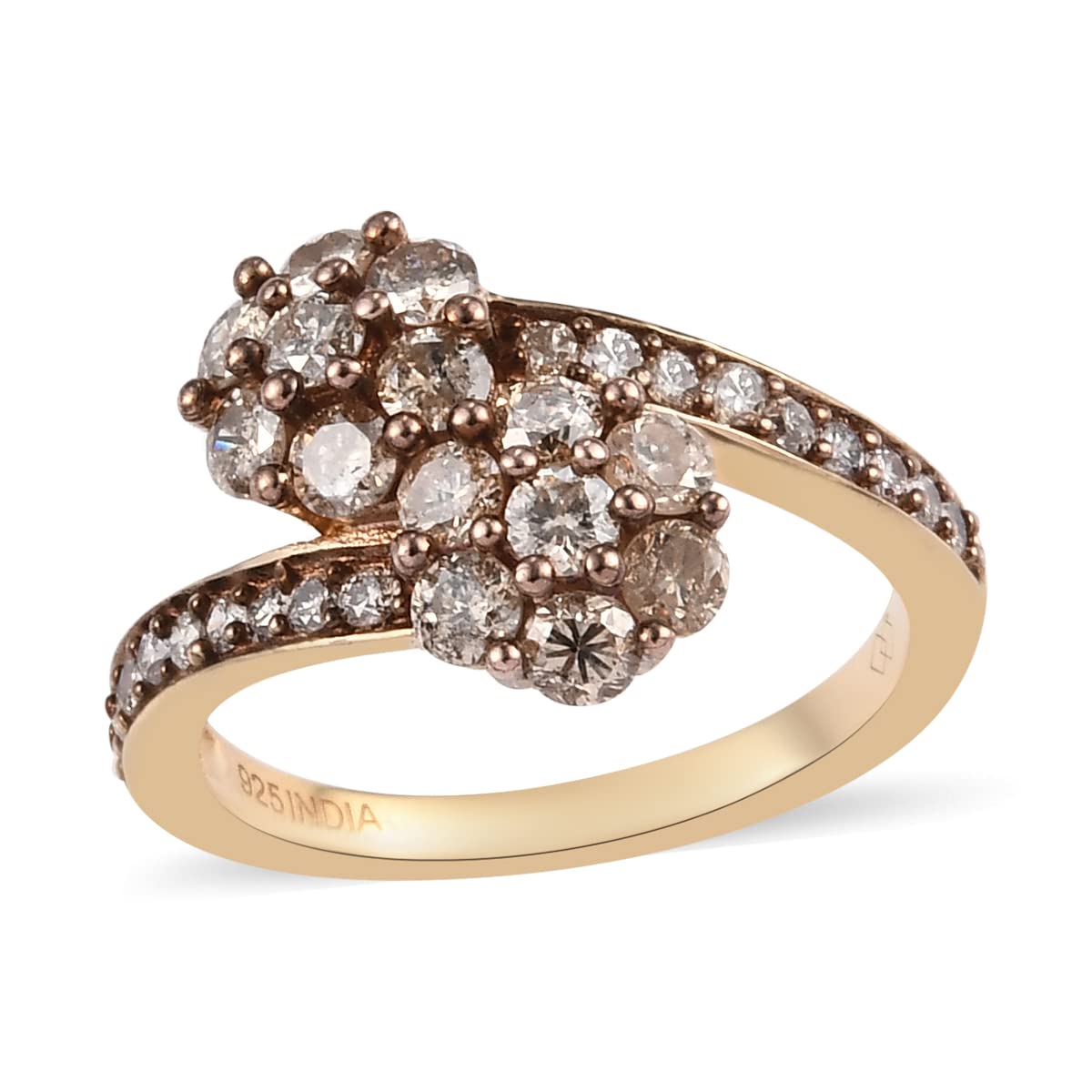 Femme Luxe 18K Yellow Gold Plated Silver 1.00 ct.t.w Champagne Diamond Elegant Cocktail Women's Ring In 925 Sterling Silver (Size: 7)