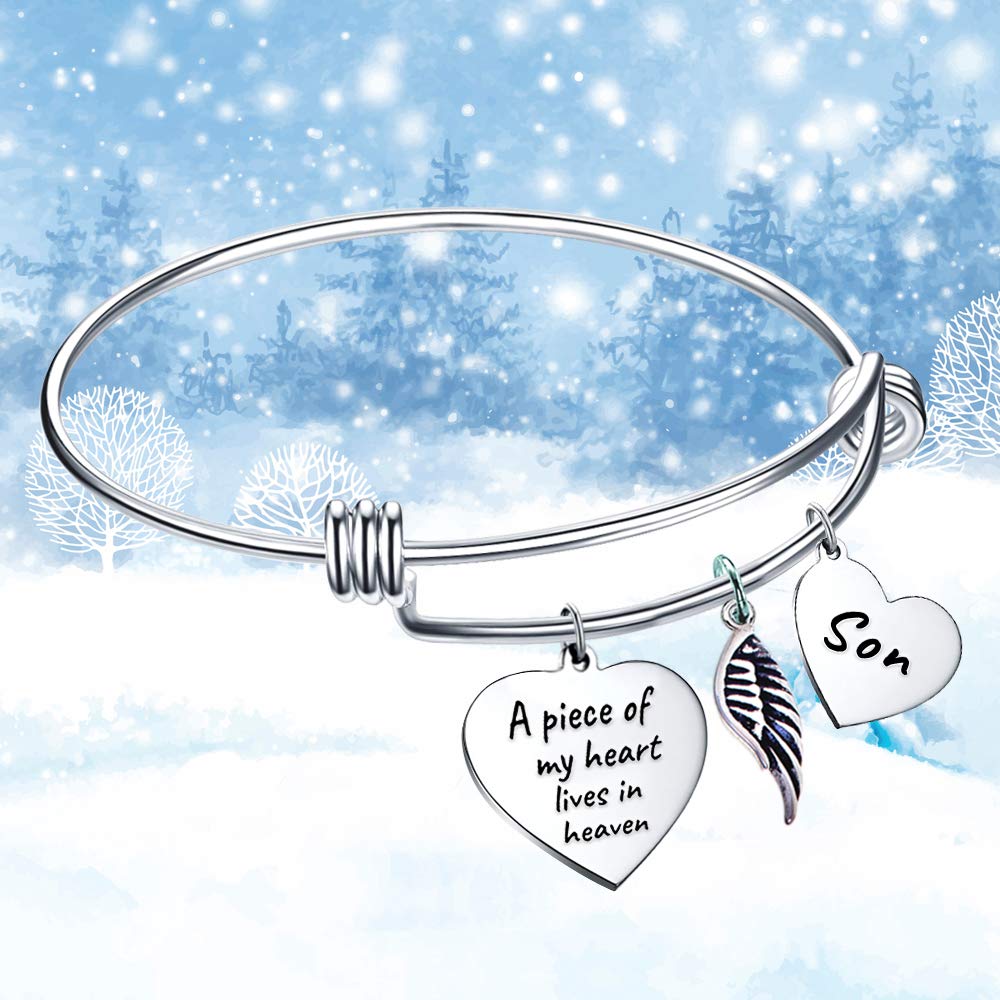 Elegant Chef Son Memorial Bangle Bracelet- A Piece of My Heart Lives in Heaven- Remembrance Sympathy Gift