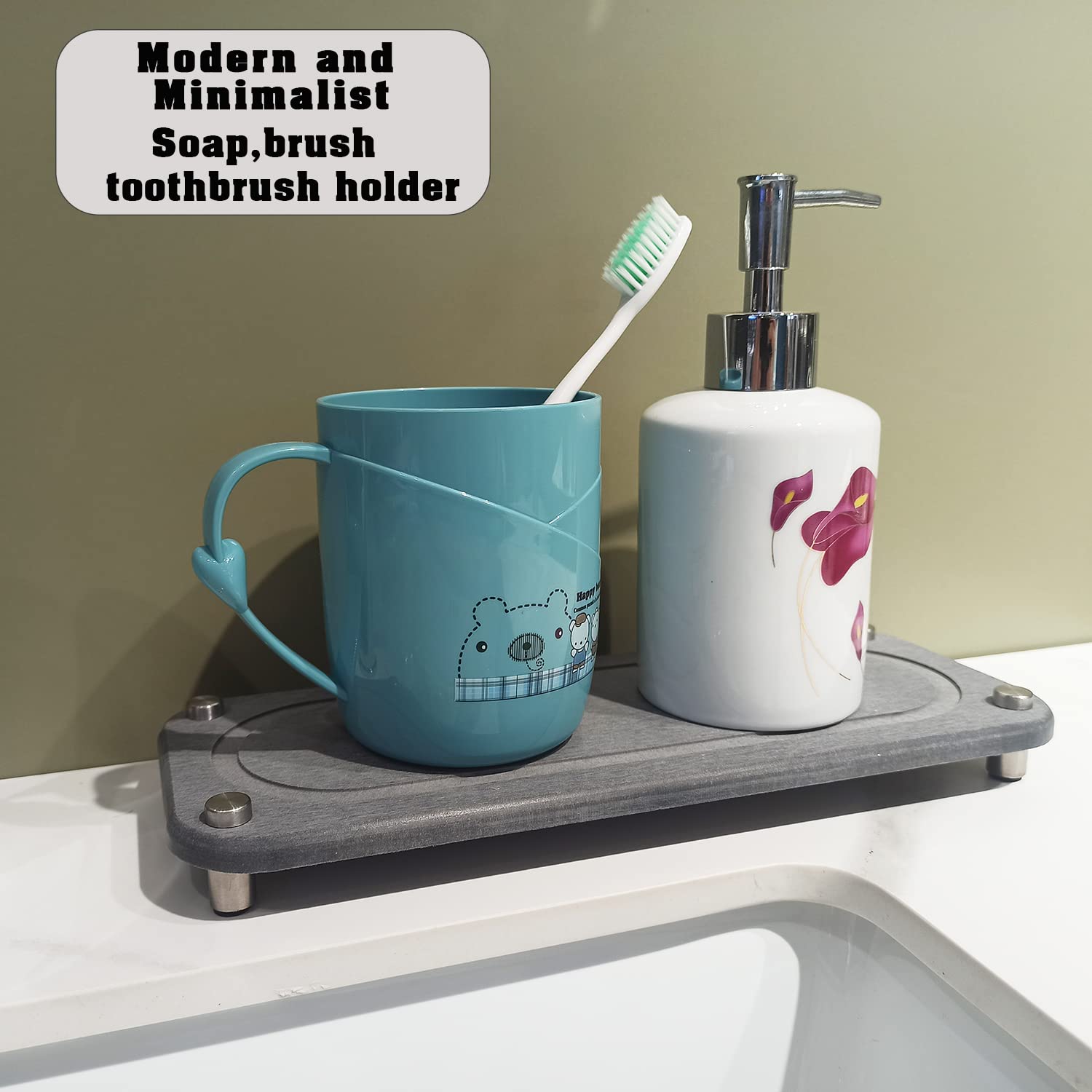 FLYWAKE Instant Dry Sink Organizer, Diatomite Stone Sink Caddy for Kitchen Bathroom Counter Fast Water Absorbing (Grey 2pcs)