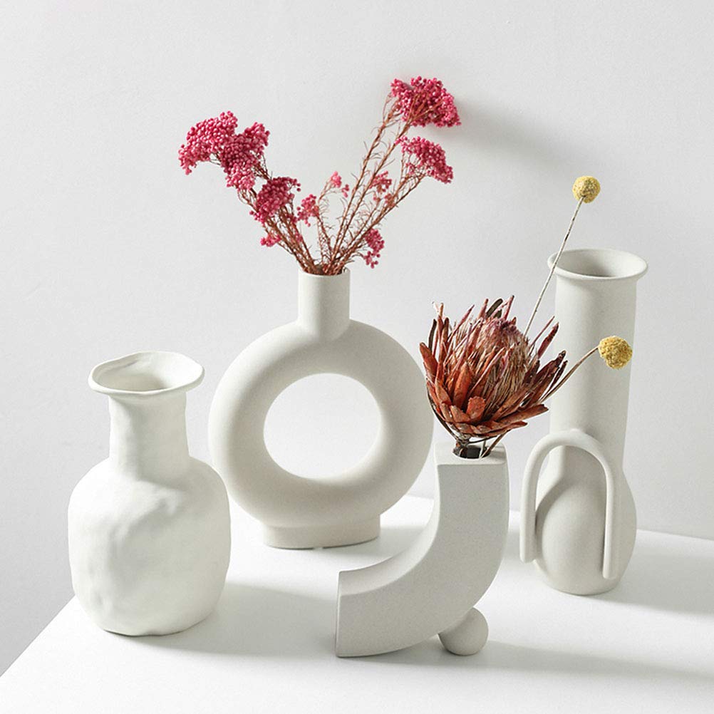 Elegant Decorative Vase Modern Geometric Decorative Vase for Living Room Bedroom Kitchen Table Home Office Center Decor Wedding Party White (M. (LY-10))