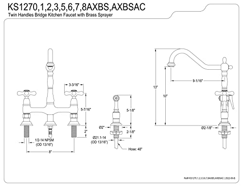 Kingston Brass KS127AXBSAC Heritage Bridge Kitchen Faucet, Antique Copper, 11.19 x 8.56 x 13.13