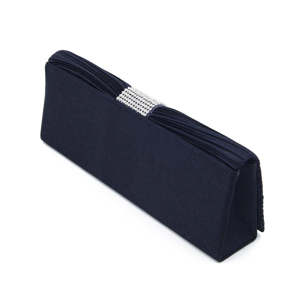 Elegant Classic Pleated Satin Flap Rhinestones Clutch Evening Bag, Silver