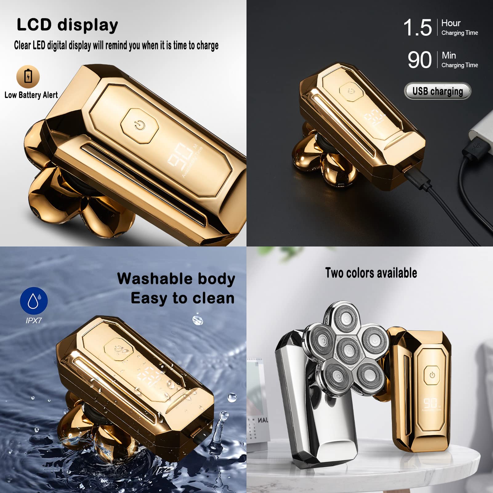 LXosff 5-in-1 New Multifunctional Men's Electric Razor for Bald Men,Head Shaver for Men, Ergonomic Design, Cordless and Rechargeable.
