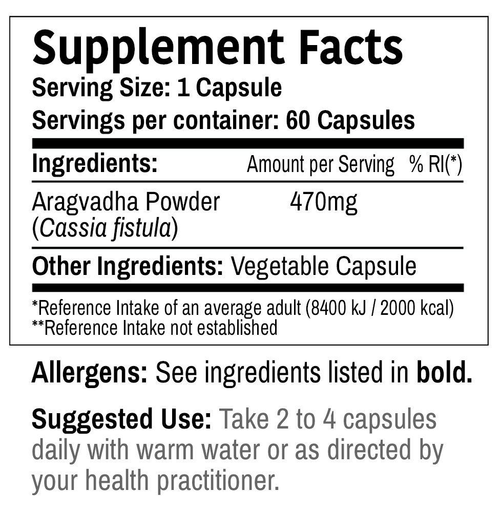 DR WAKDE'S Aragwadha Capsules (Cassia Fistula, 60 Veg Caps, Plant-Based Supplement, Ayurvedic Herb, All Natural, Vegan)