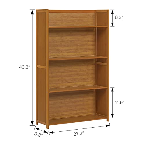 MoNiBloom 4 Tier Open Shelf, Bamboo Multifunctional Bookcase Storage Cabinet Display Shelves Organizer for Living Room Bedroom Kitchen Home Office, Brown
