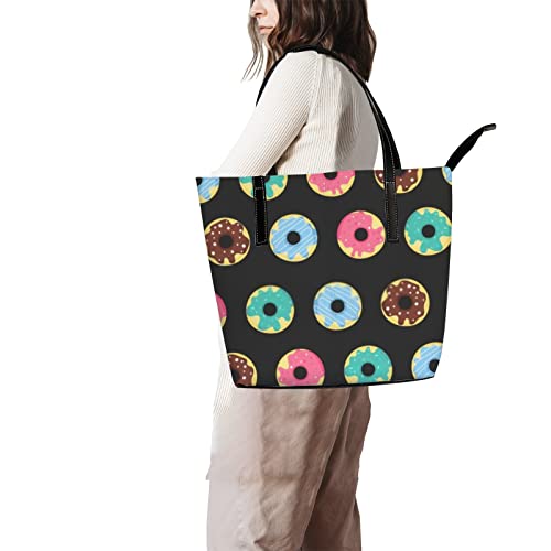 Fashionable women's handbag tote bag, Colorful Donutsprinted shoulder bag is light and durable