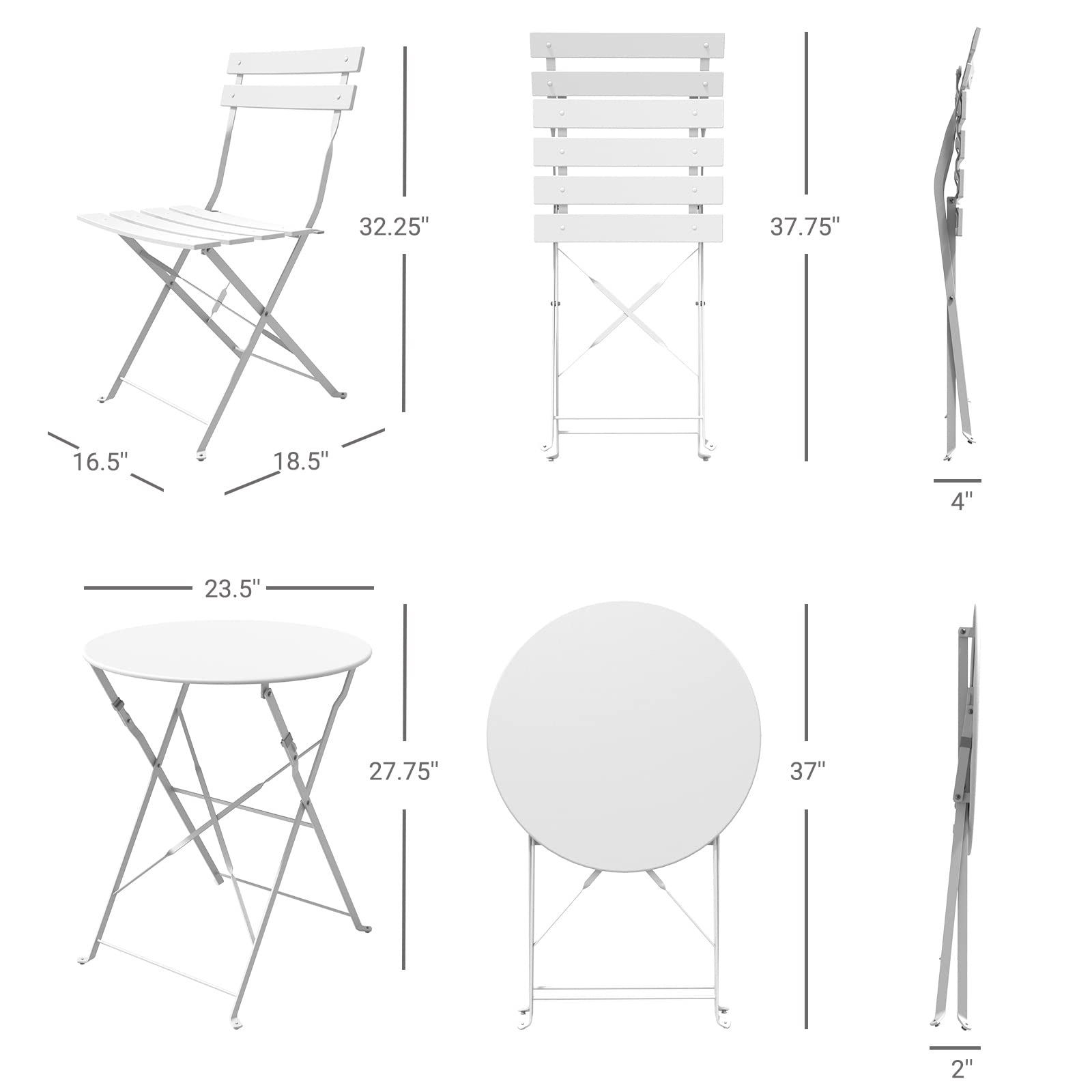Grand patio 3-Piece Bistro Set Folding Outdoor Furniture Sets with Premium Frame Portable Design for Bistro & Balcony, White