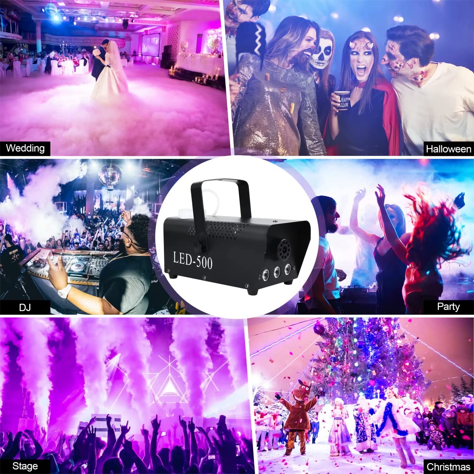 Fog Machine 500W Smoke Machine LED Light with Wireless and Wired Remote Control for Christmas Party Wedding Stage
