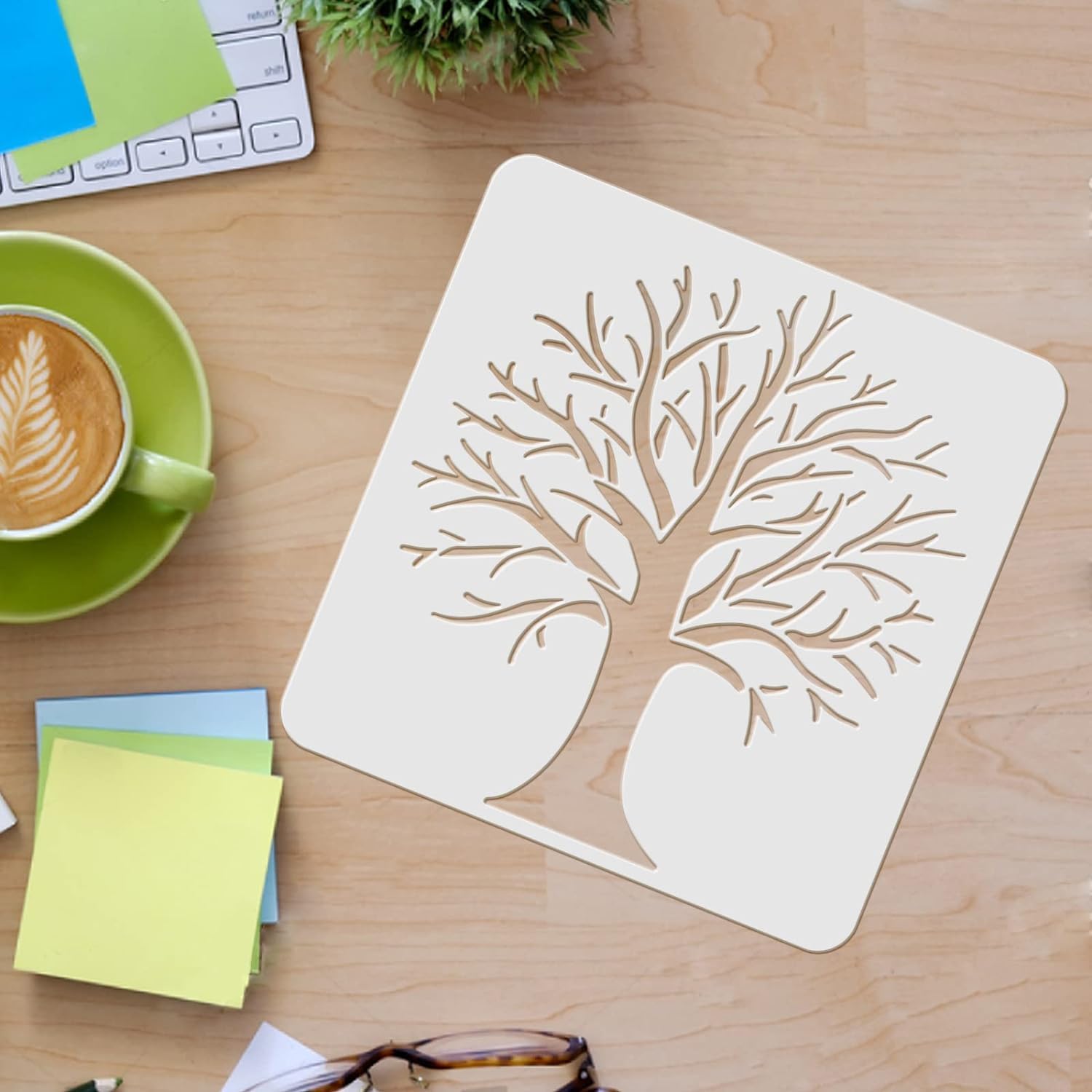 FINGERINSPIRE Tree Stencils Template 11.8x11.8inch Plastic Tree Branches Drawing Painting Stencils Square Reusable Stencils for Painting on Wood, Floor, Wall and Tile
