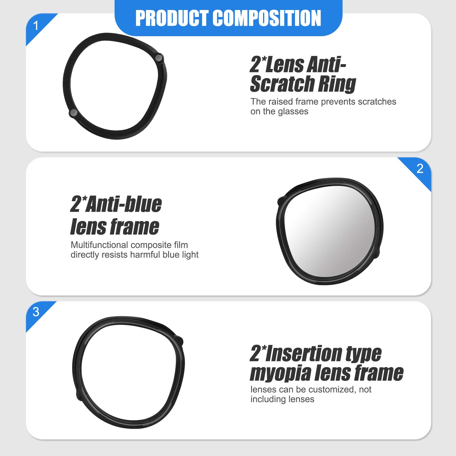 Eyglo Lens Protector Frame for Oculus Quest 2 Lens Anti-Scratch Ring, Blue Light Blocking Magnetic Lens Insert fit Oculus Quest 2/Quest 1/Rift S/Go(6pcs)