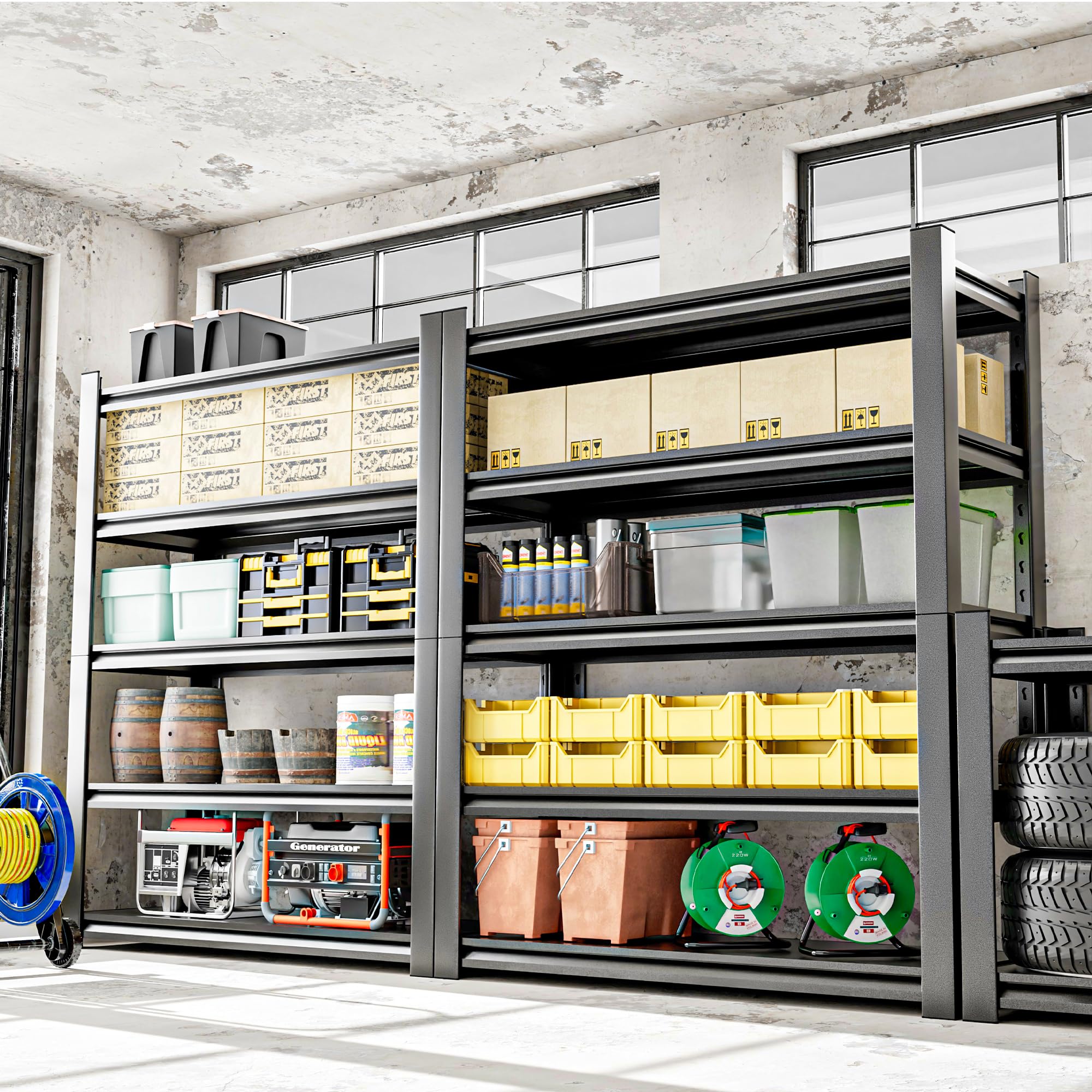 OLLRRACT Storage Shelves Garage Shelving Heavy Duty - 72''H Garage Shelves Adjustable 5 Tier Metal Shelving Unit Storage Rack Shelving Industrial Utility Shelf 16" D x36 W x72 H(2 Pieces)