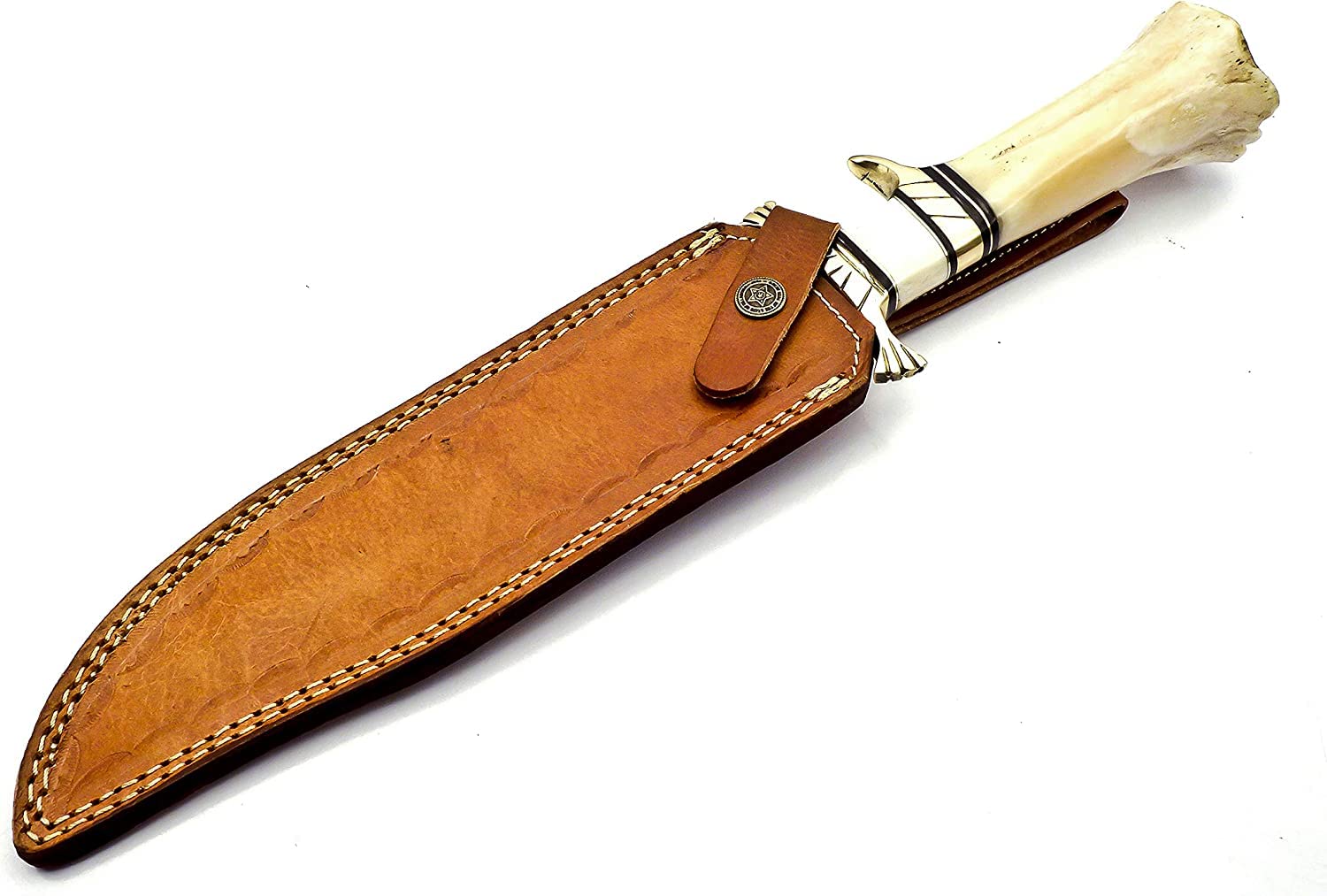 Handmade 15 Inches Knife Damascus Steel Hunting Fixed Blade Knife with Sheath Bowie Twist Pattern - Camel Bone Handle…