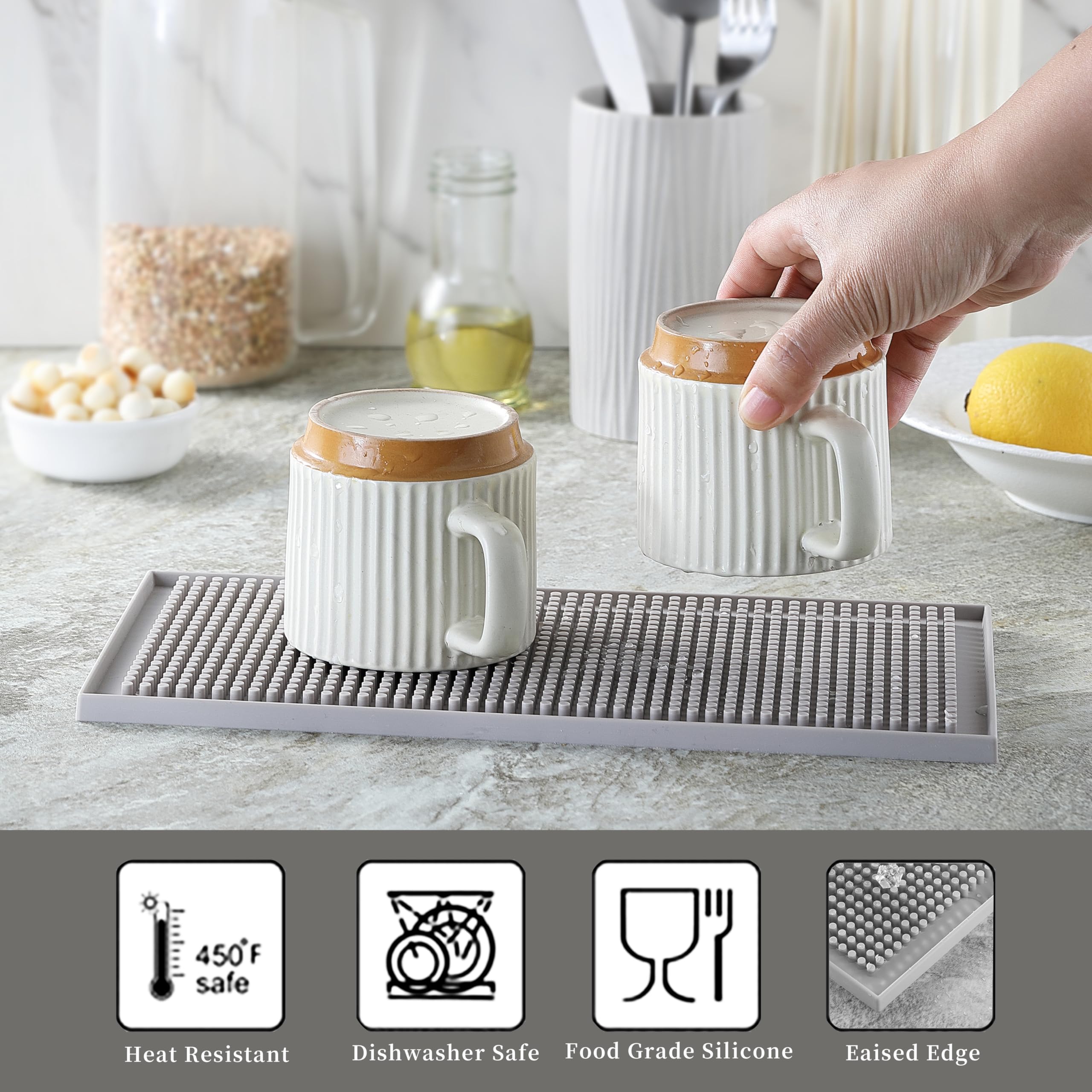 JJOO Small Silicone Rubber Mat, 6 x 12 Bar Mat & Coffee Mat, Durable Bar Mats for Kitchen, Cocktail Bartender, Coffee Station, Restaurant Counter Top (Grey, Dishwasher Safe)