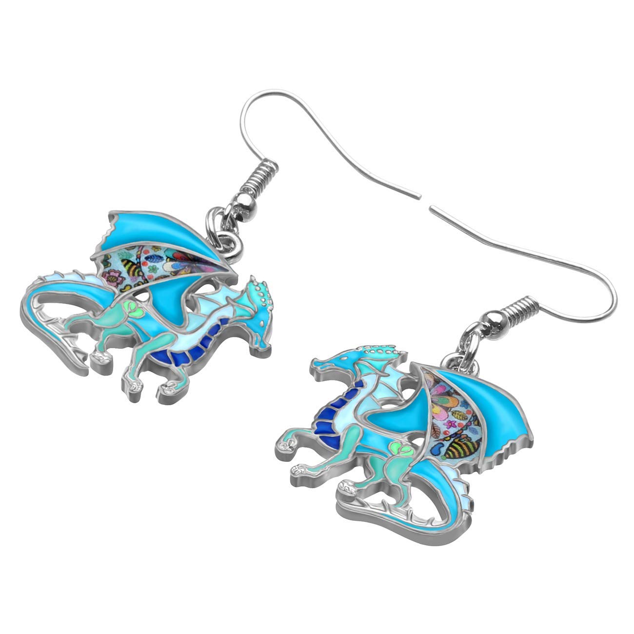 Enamel Alloy Dinosaur Fantasy Dragon Earrings Drop Dangle Unique Animal Jewelry for Women Dragons Gifts (Blue)