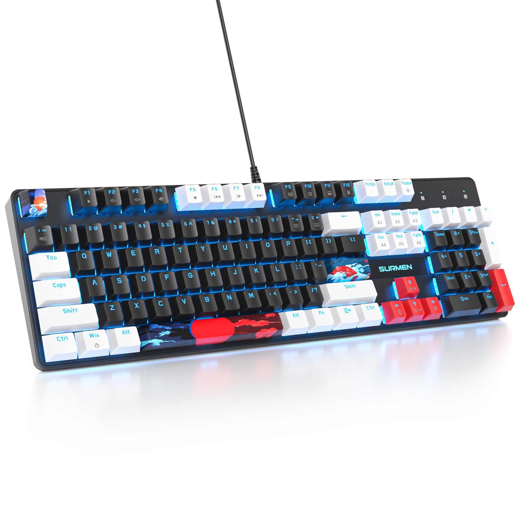 Fogruaden 60% Mechanical Keyboard, 61 Keys Gaming Keyboard with PBT Keycaps and 3 Extra Dye-Sub keycaps, Rainbow Backlit, Wired NKRO for PC/Mac Gamer