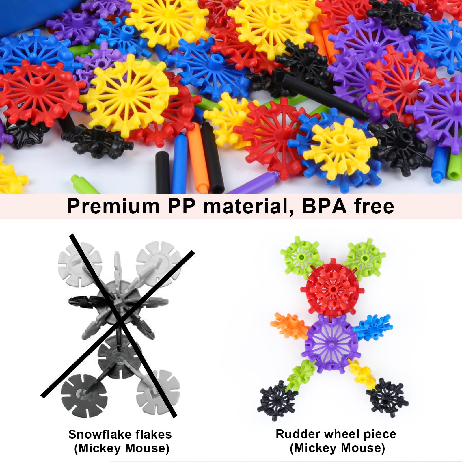 FASTSPOK STEM Building Blocks - 350Pcs Interlocking Plastic Disc Set - Kindergarten Educational Building Toys - Creative Snowflake Toys for Kids Ages 4-8 Boys&Girls