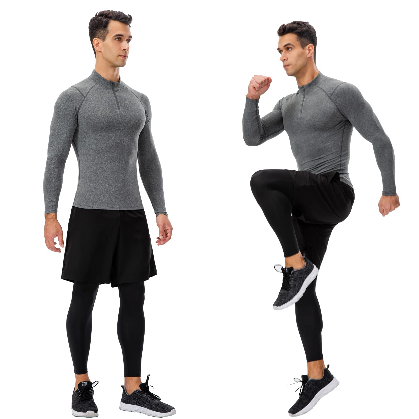 GAOQSEMG Mens Fleece Running Pullover,Men's Active Workout Athletic Thermal Shirts Long Sleeve Athletic Gym Golf Quarter Zip Tops Winter (Dark Grey,XL)